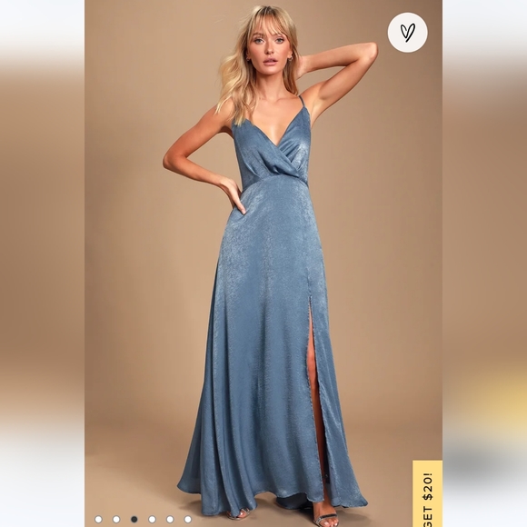 Lulus | Dresses | Lulus Constantine Slate Blue Satin Maxi Dress | Poshmark